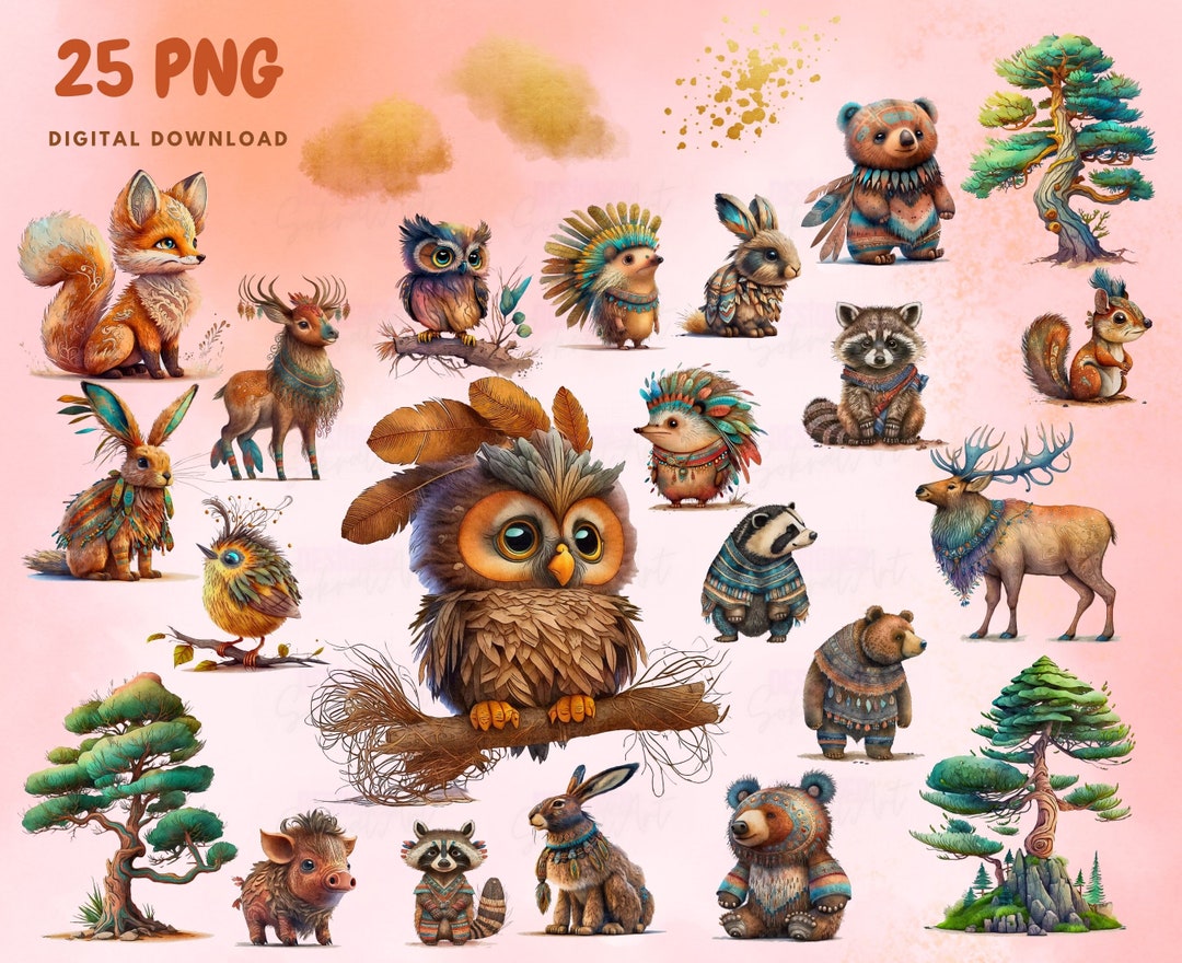 Tribal Boho Forest Animals PNG Forest Clipart Boho Clipart - Etsy