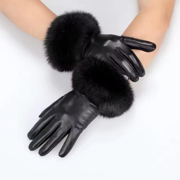 Leather Rabbit Fur Gloves - Etsy