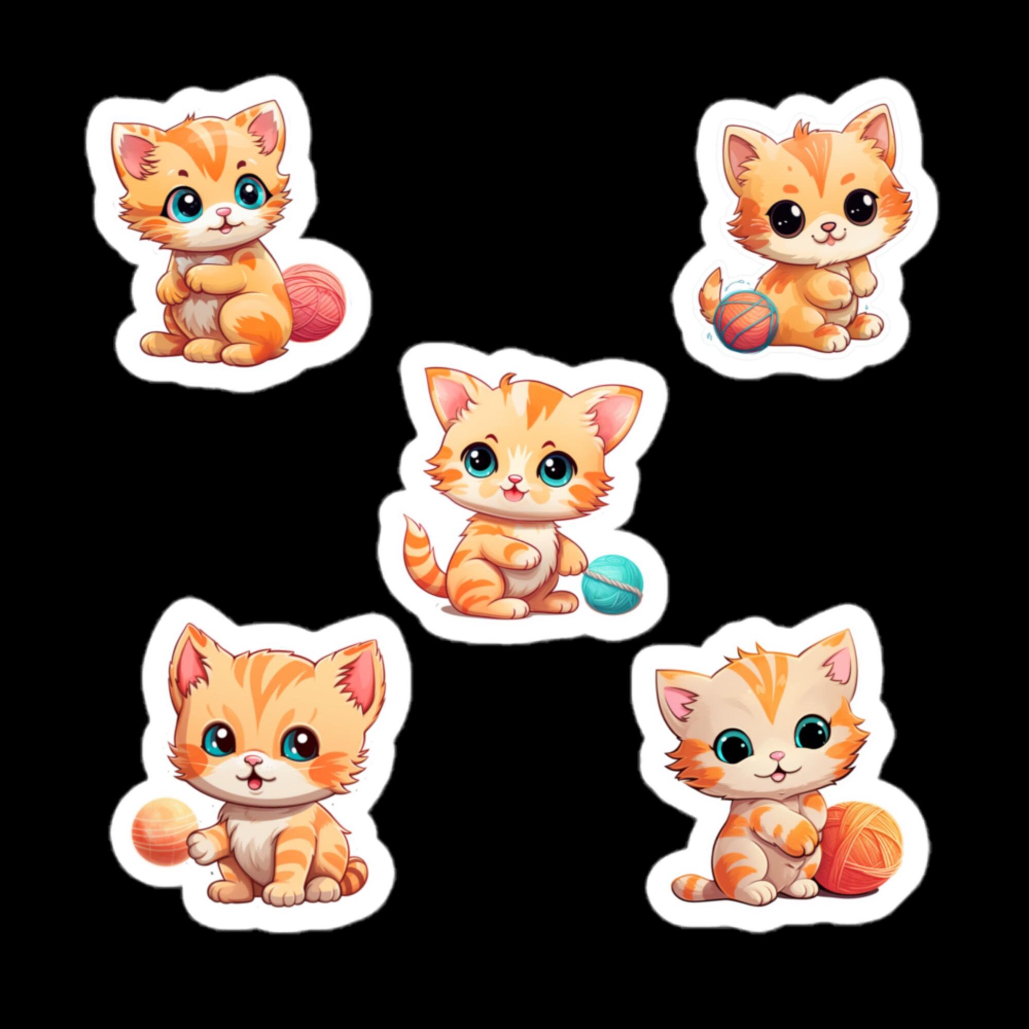 Cartoon Cats Playing With Wool Sticker ON SALE - Etsy