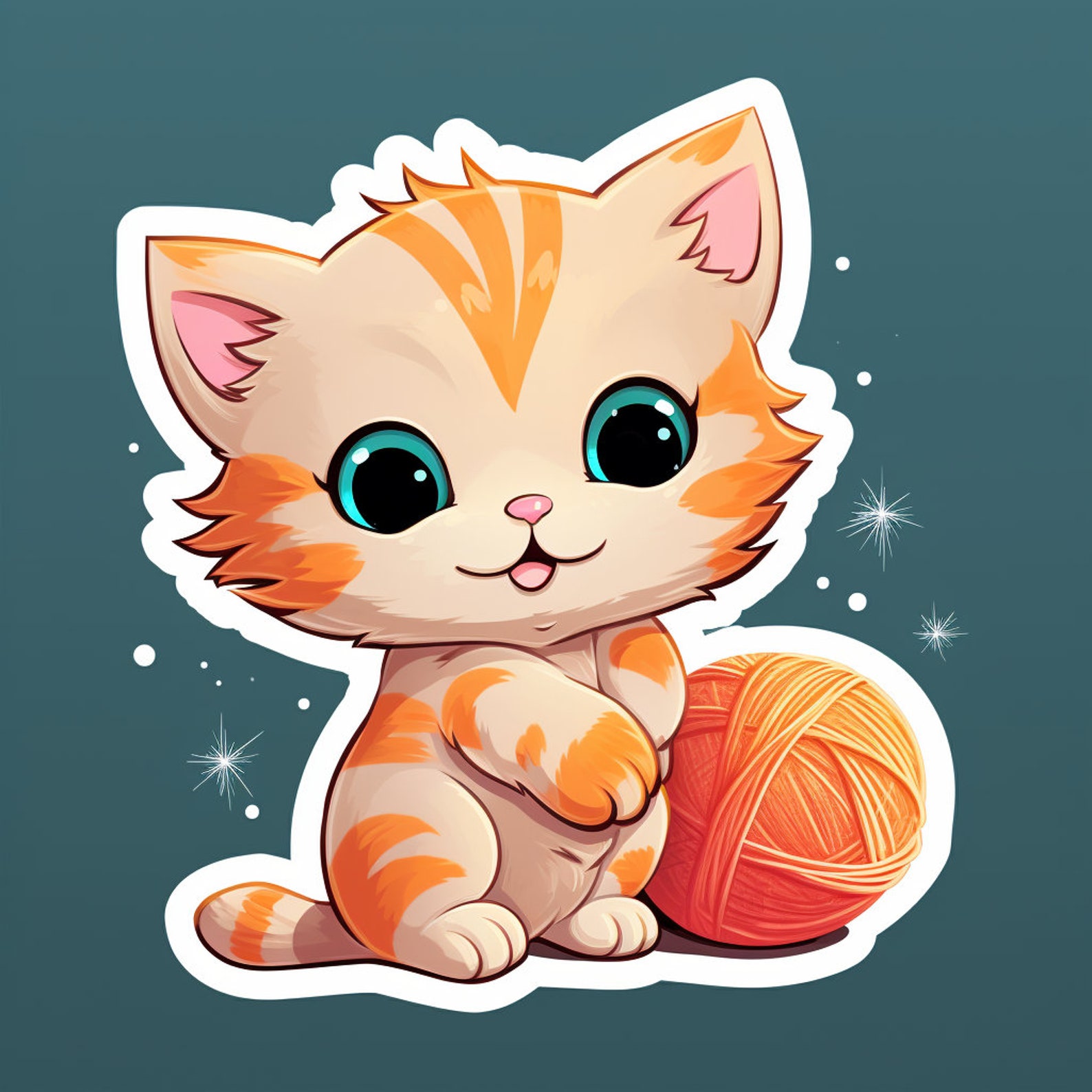 Cartoon Cats Playing With Wool Sticker ON SALE - Etsy