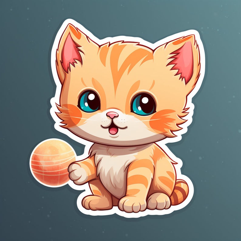 Cartoon Cats Playing With Wool Sticker ON SALE - Etsy