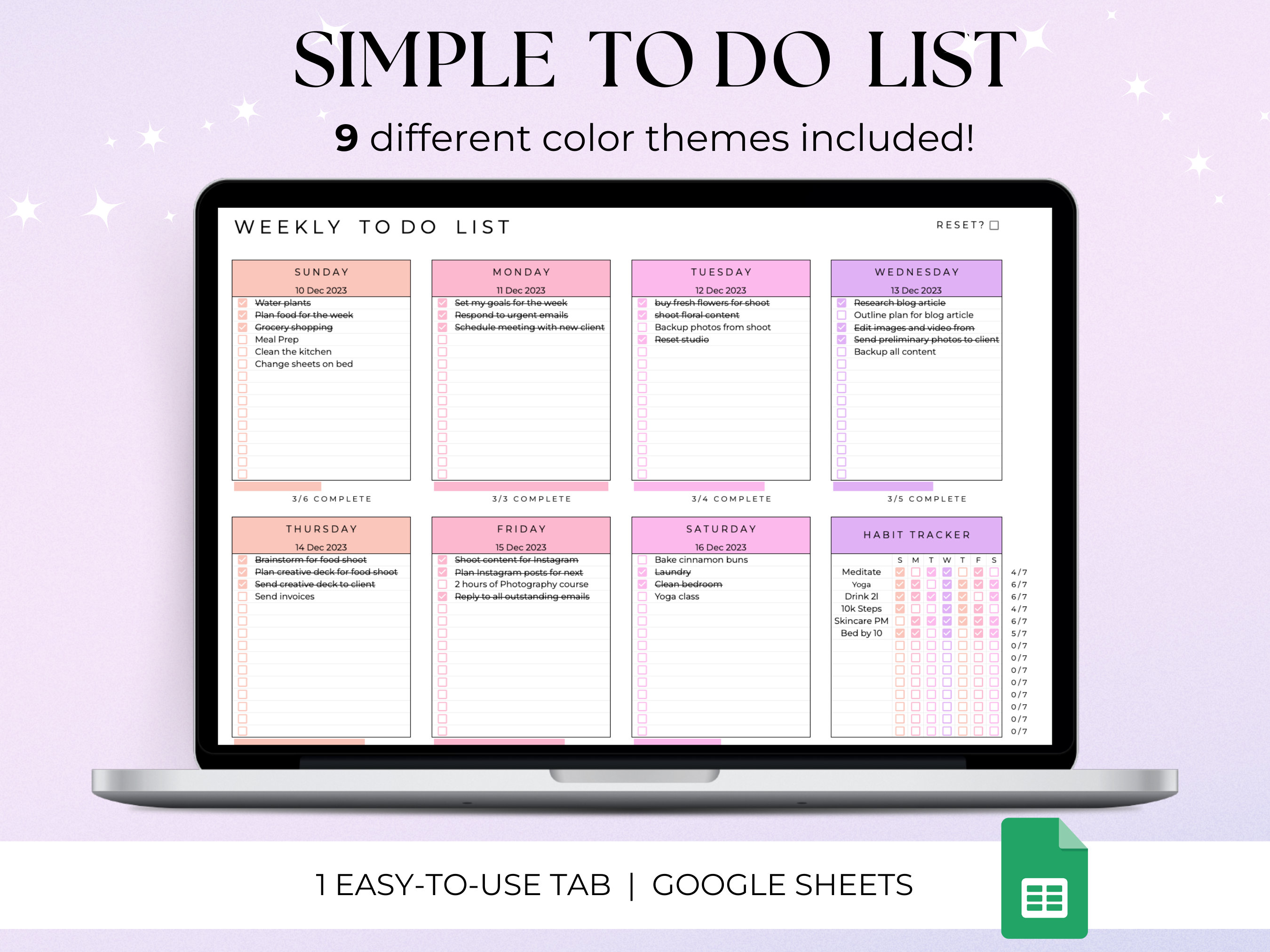 To Do List Spreadsheet, Simple Task Tracker, Google Sheets Weekly ...