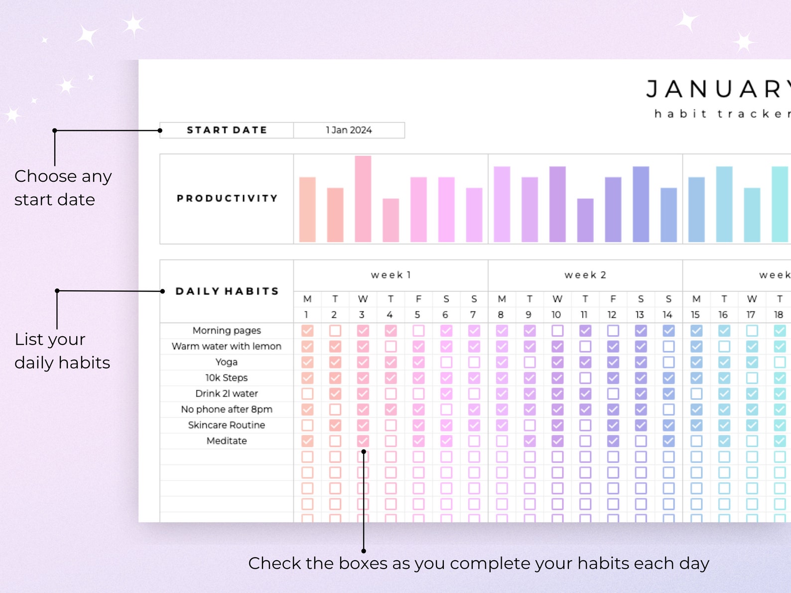 Habit Tracker Spreadsheet Template Google Sheets, Daily Routine Goal ...