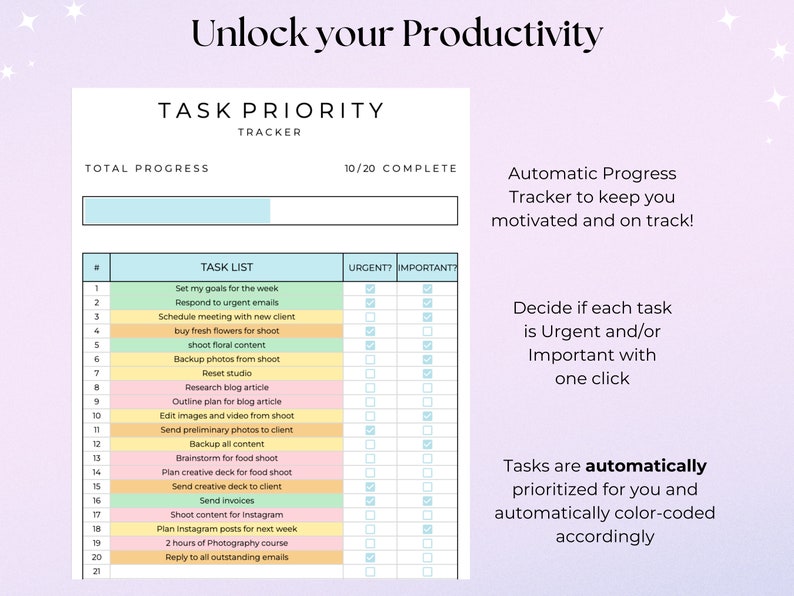 Eisenhower Matrix Priority Spreadsheet, Task Tracker Google Sheets ...