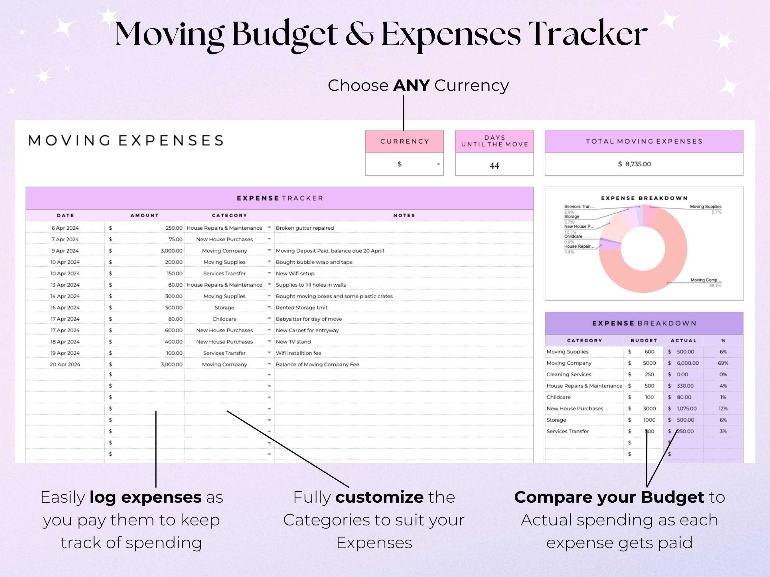 Moving Checklist Google Sheets, Moving Planner, Moving Binder, New Home ...