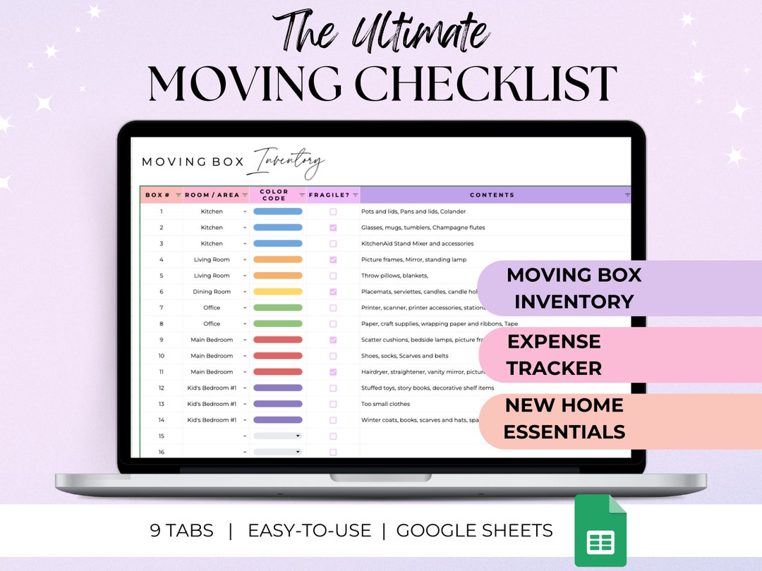 Moving Checklist Google Sheets, Moving Planner, Moving Binder, New Home ...