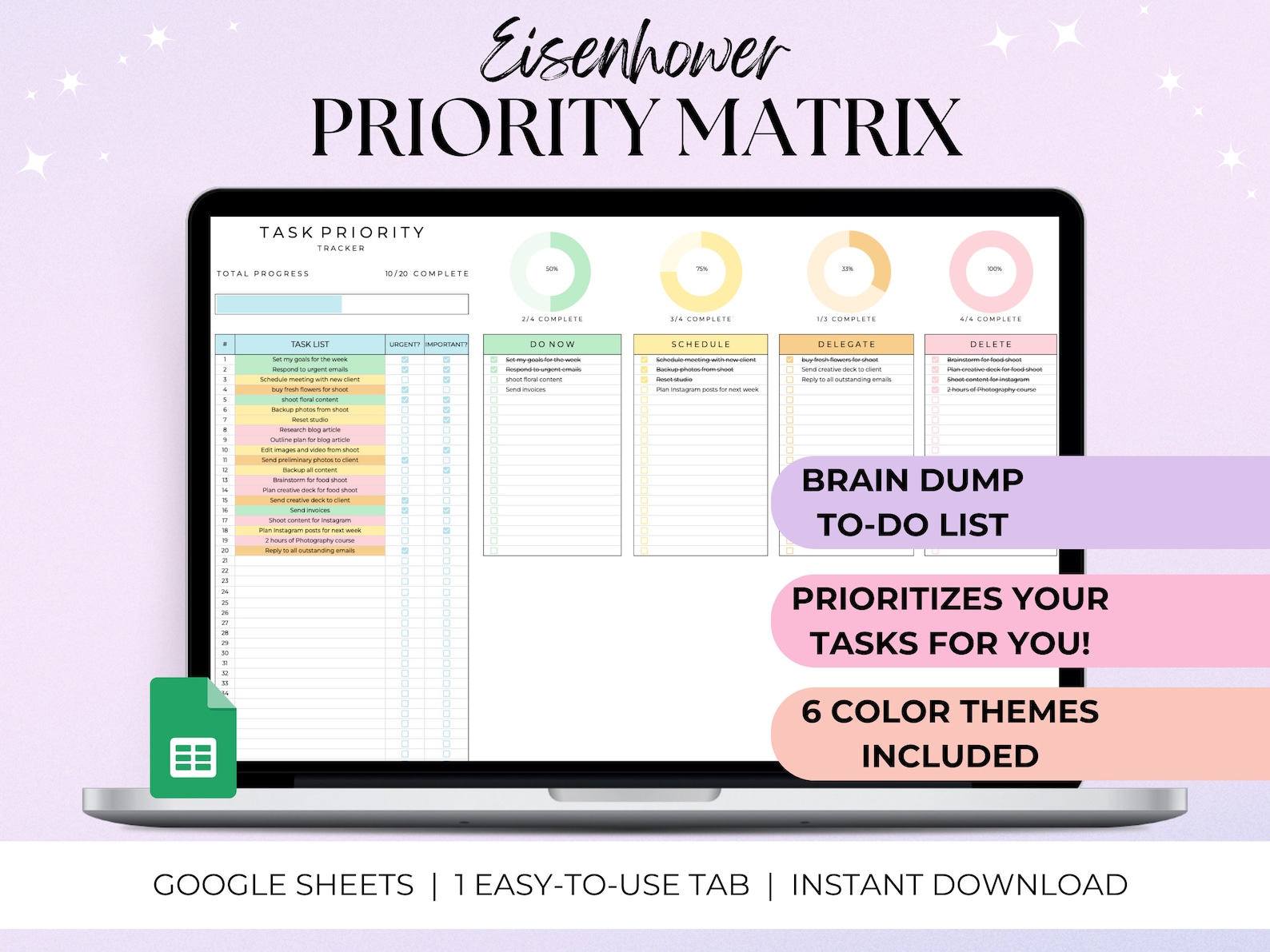 Eisenhower Matrix Priority Spreadsheet, Task Tracker Google Sheets ...