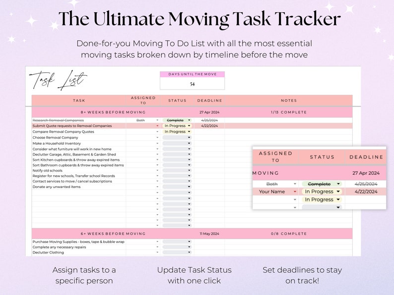 Moving Checklist Google Sheets, Moving Planner, Moving Binder, New Home ...