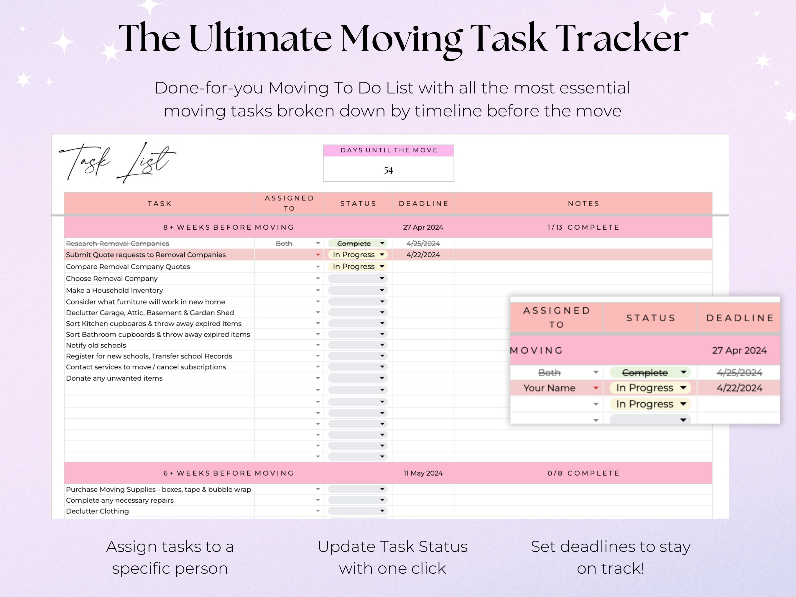 Moving Checklist Google Sheets, Moving Planner, Moving Binder, New Home ...