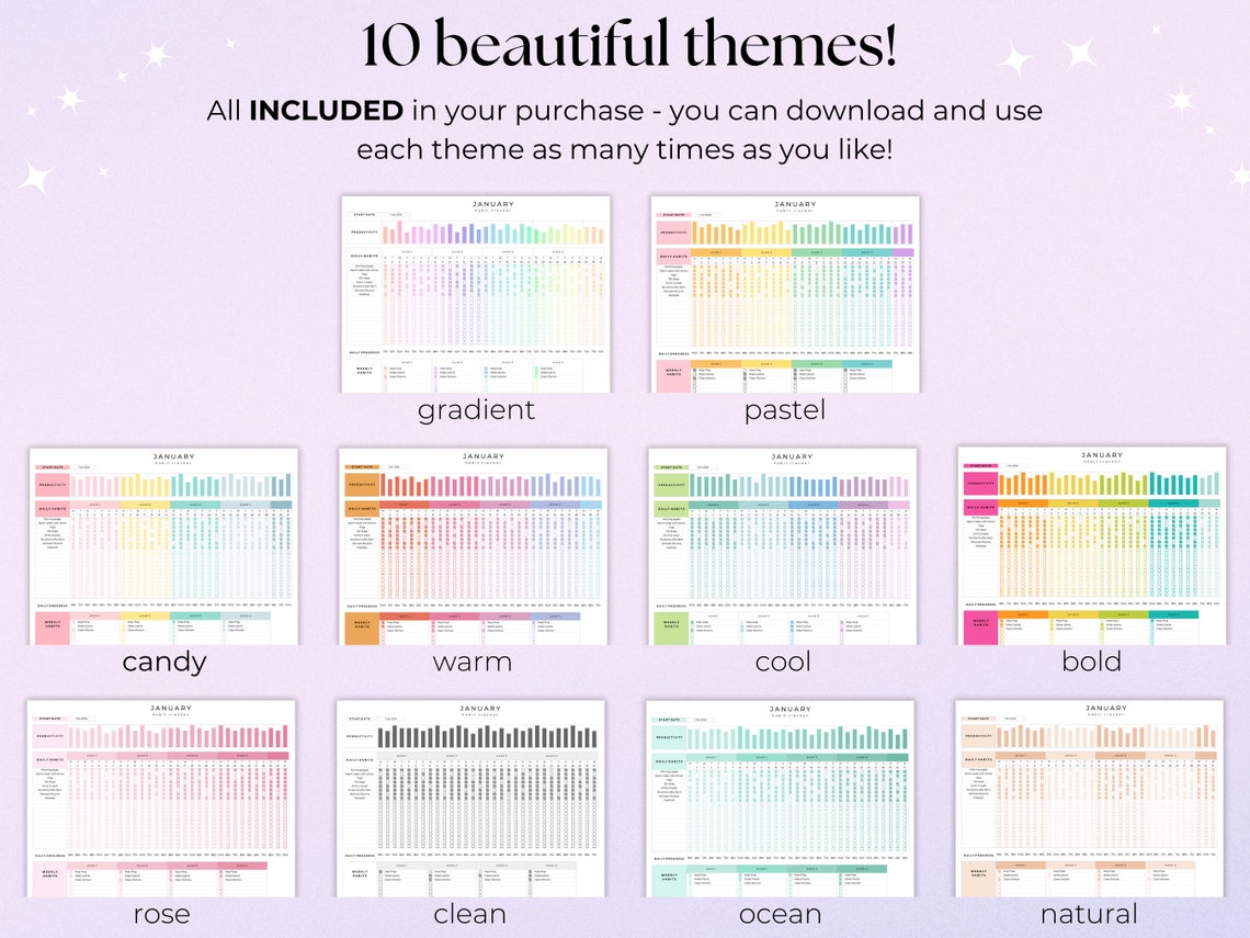 Habit Tracker Spreadsheet Template Google Sheets, Daily Routine Goal ...