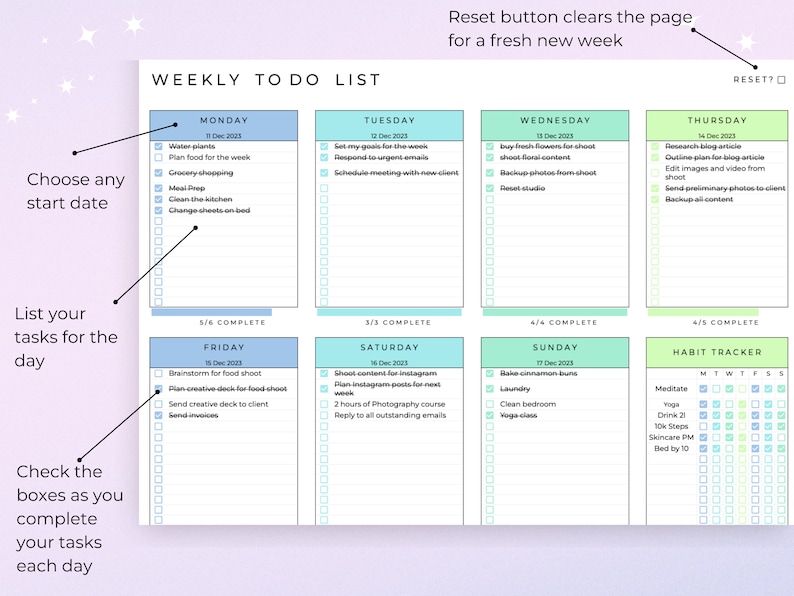 To Do List Spreadsheet, Simple Task Tracker, Google Sheets Weekly ...