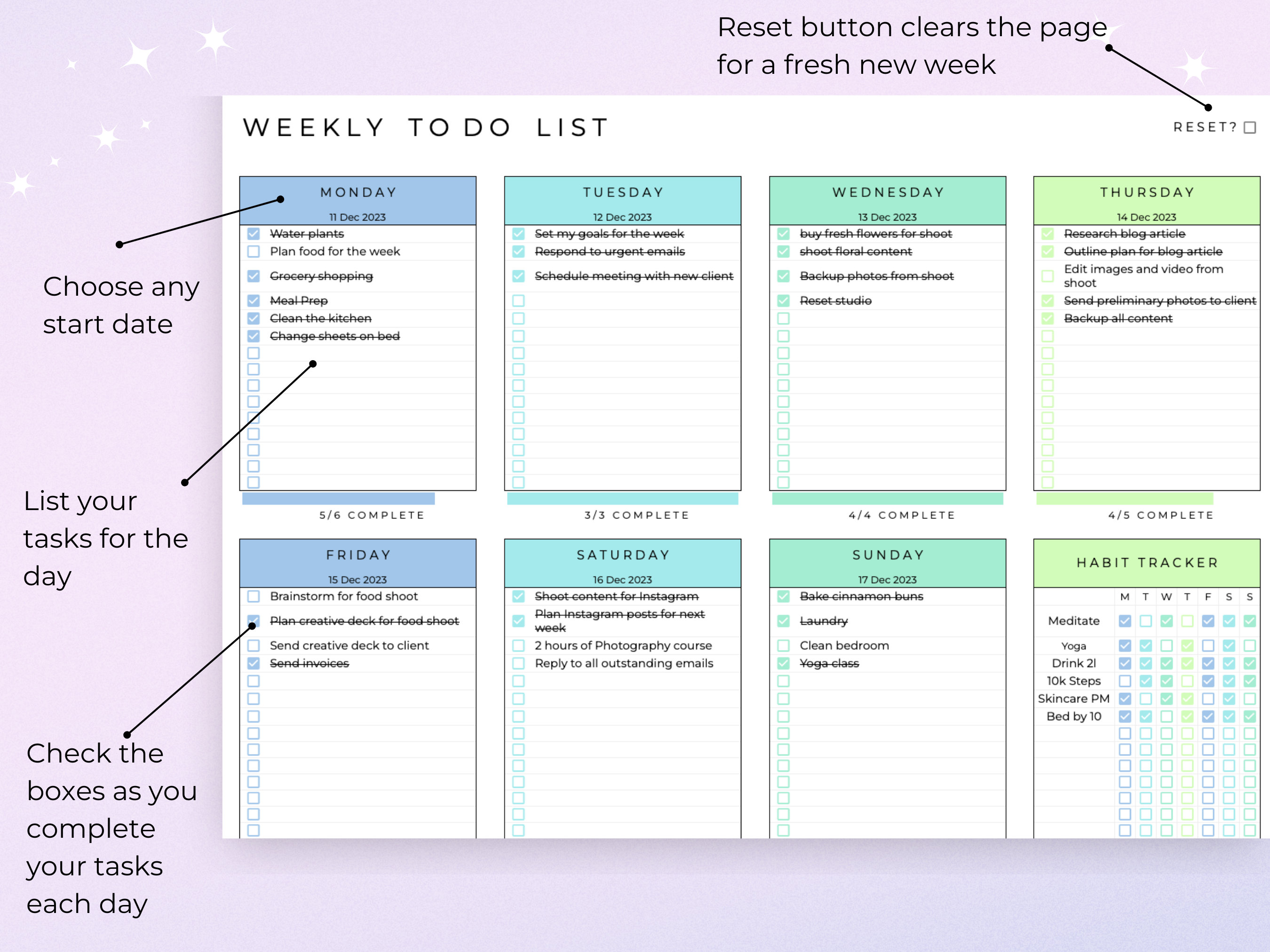 To Do List Spreadsheet, Simple Task Tracker, Google Sheets Weekly ...