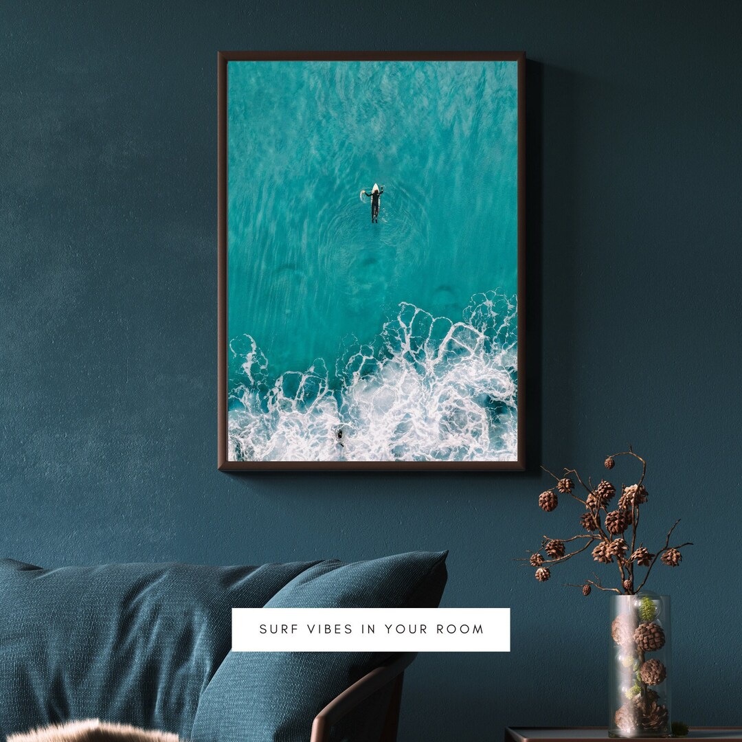 Vintage California Surf Art - Aerial Surfers Beach Print - Retro ...