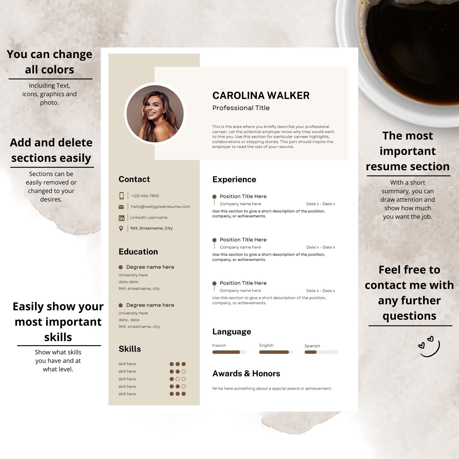 Resume Template With Photo, Professional Resume Template for Word ...