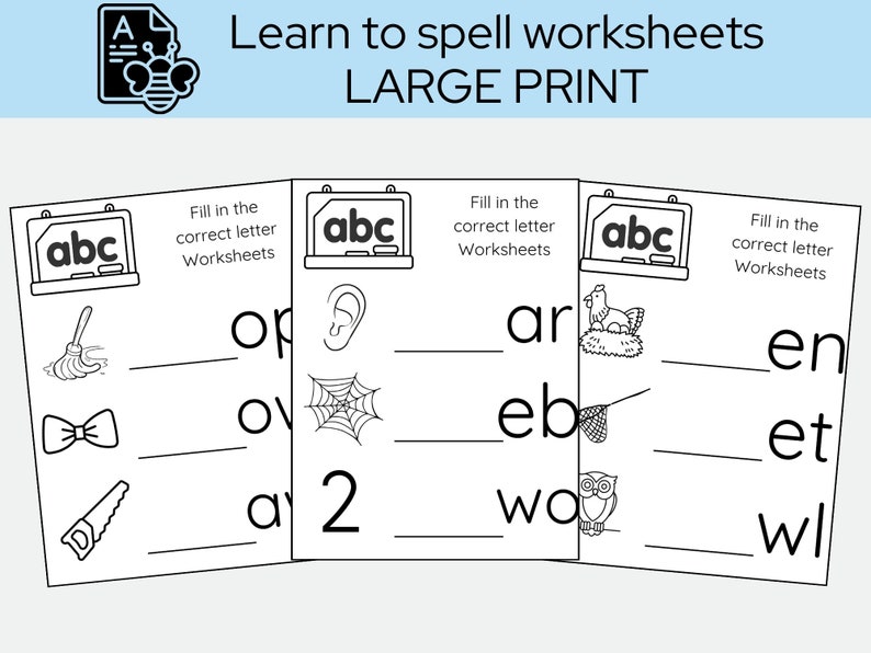 Spelling Worksheets for Early Elementary Learning Letters Printables ...