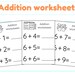 Addition Worksheets Large Print Printable Addition Worksheets Single ...