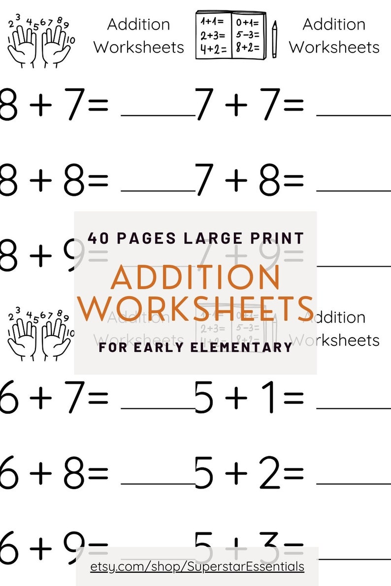 Addition Worksheets Large Print Printable Addition Worksheets Single ...