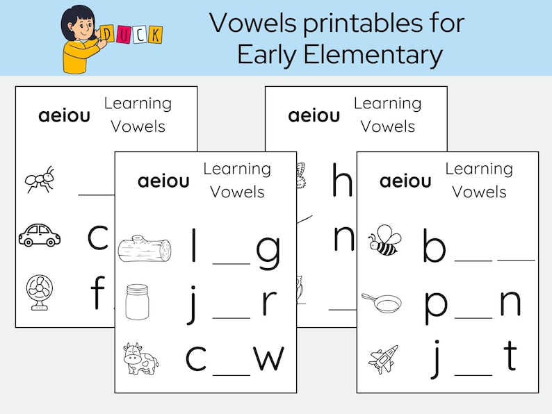 Vowel Practice Worksheets for Elementary Learning Vowels Printables ...