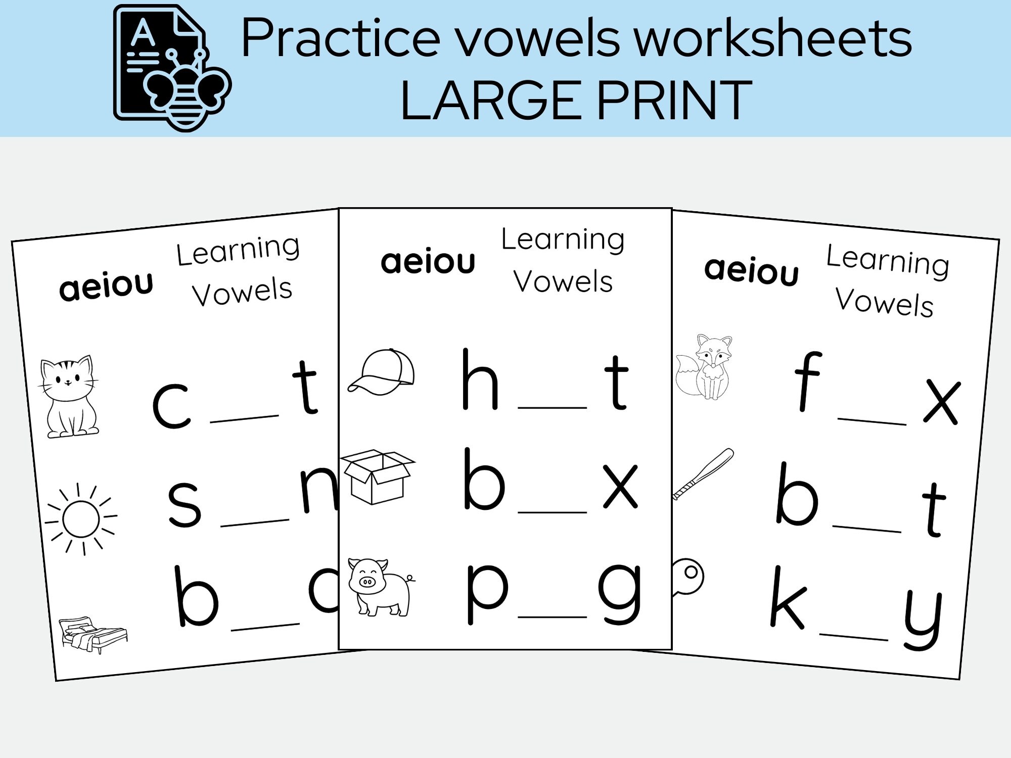 Vowel Practice Worksheets for Elementary Learning Vowels Printables ...