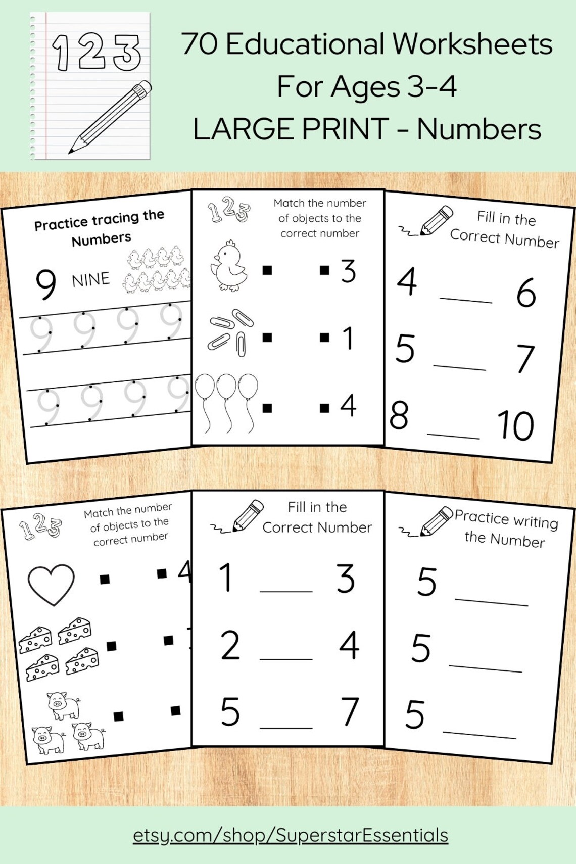 Preschool Number Worksheets Bundle Educational for Early Childhood ...