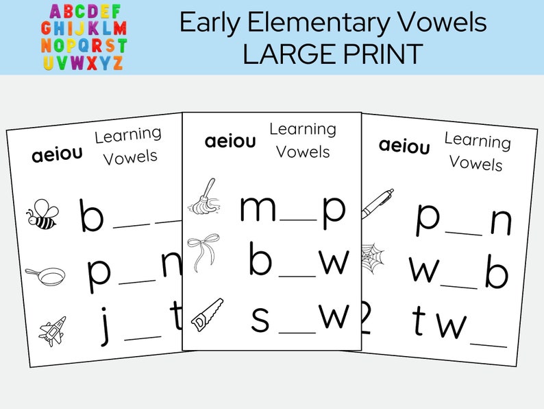 Vowel Practice Worksheets for Elementary Learning Vowels Printables ...
