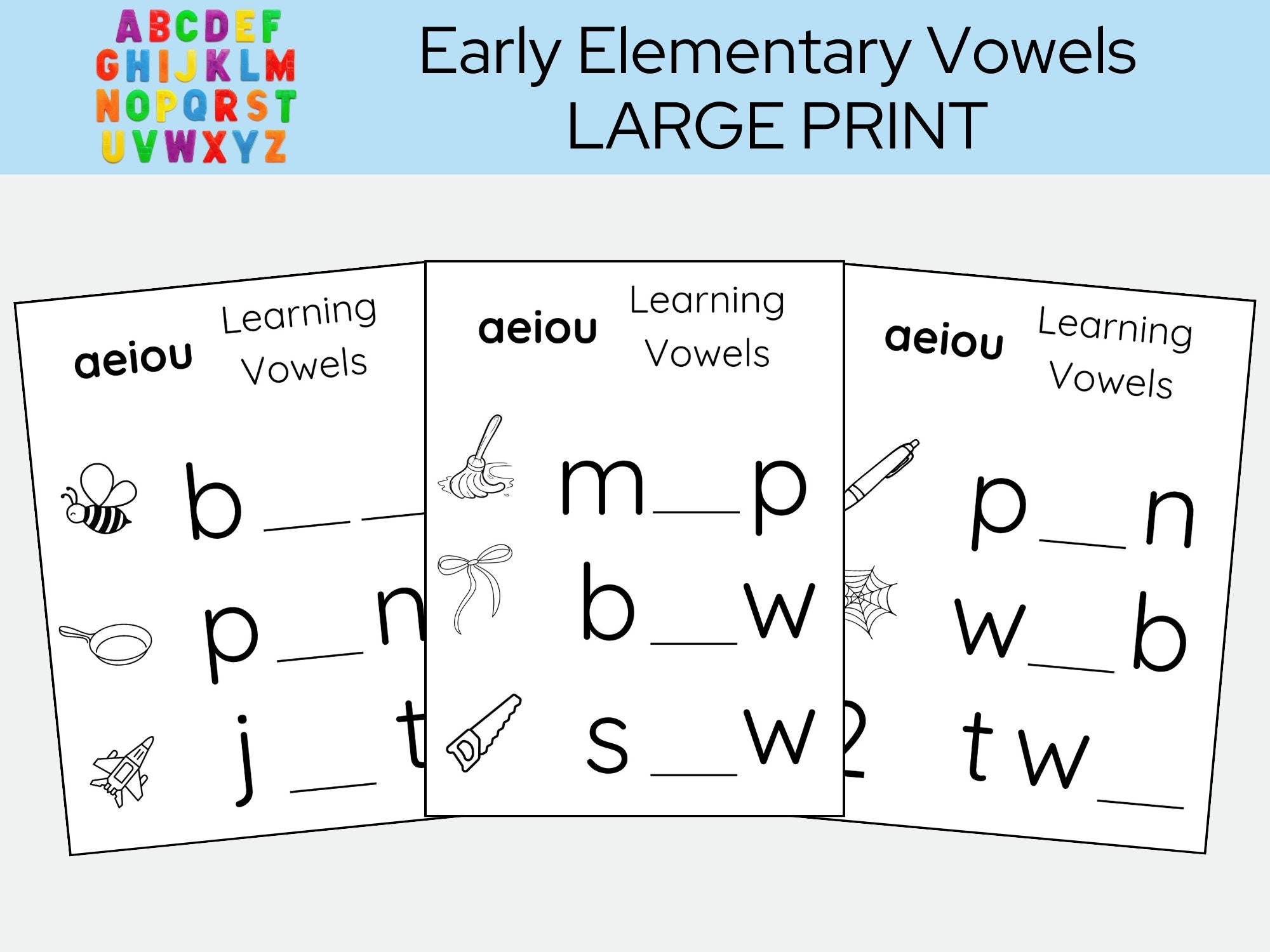 Vowel Practice Worksheets for Elementary Learning Vowels Printables ...