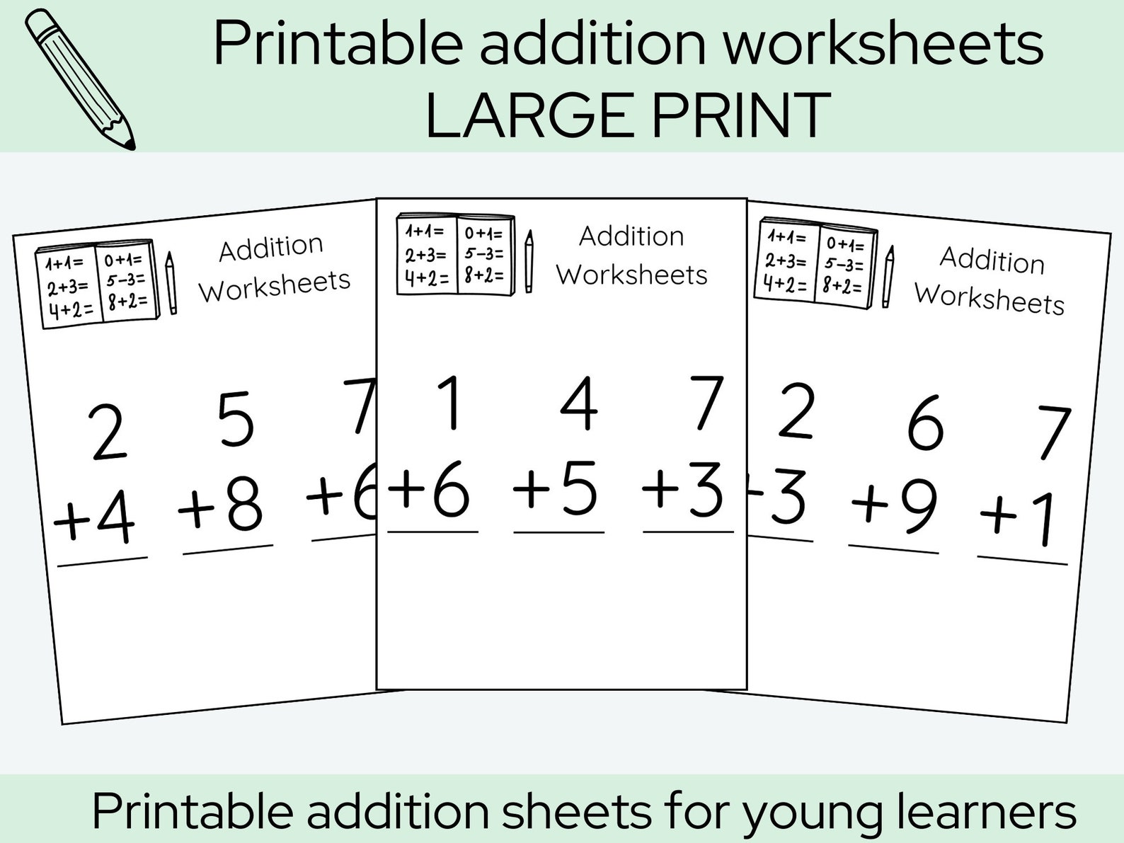Addition Worksheets Large Print Printable Addition Worksheets Single ...