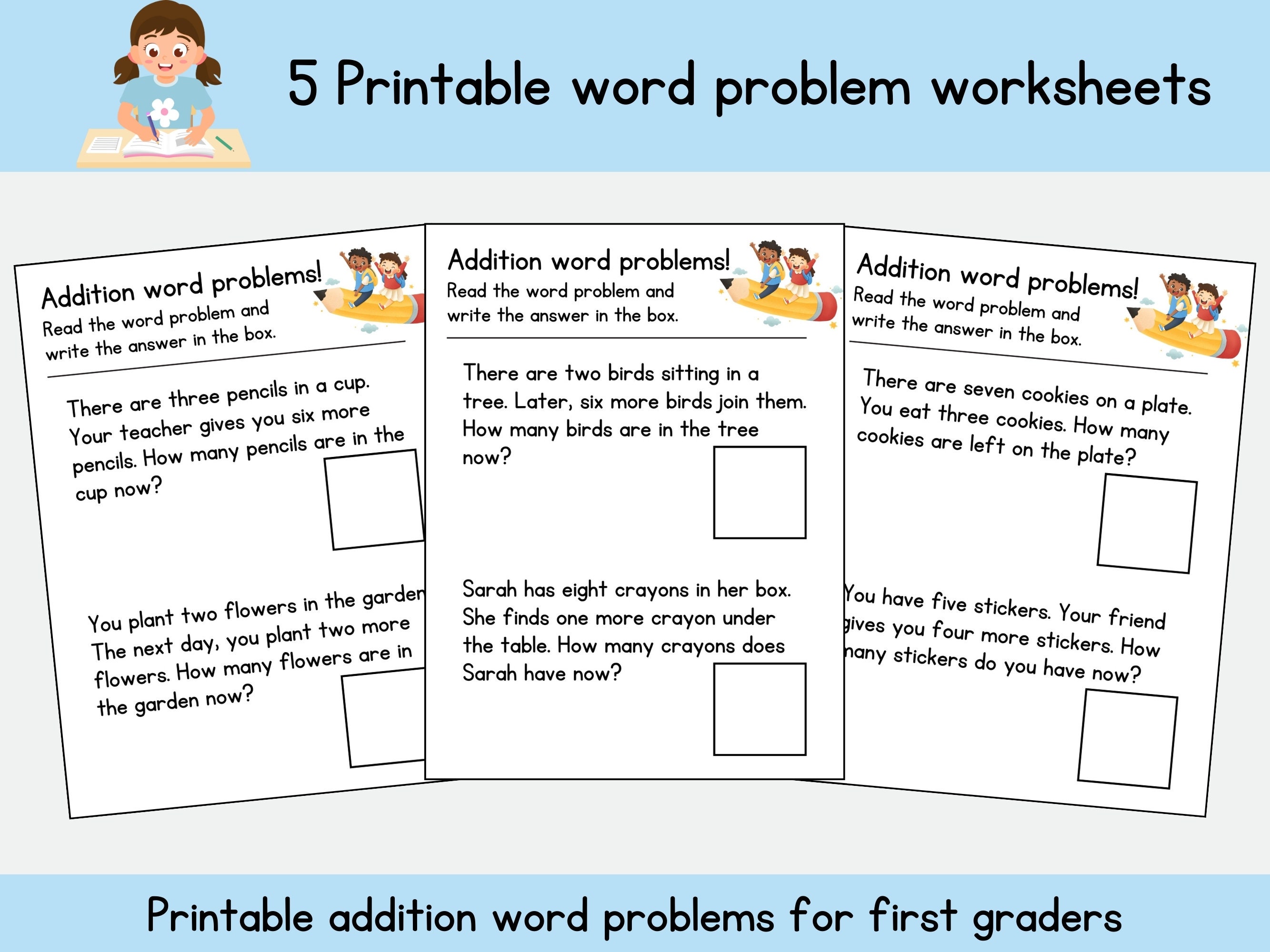 5 Printable Addition Word Problem Worksheets First Grade Word Problem ...