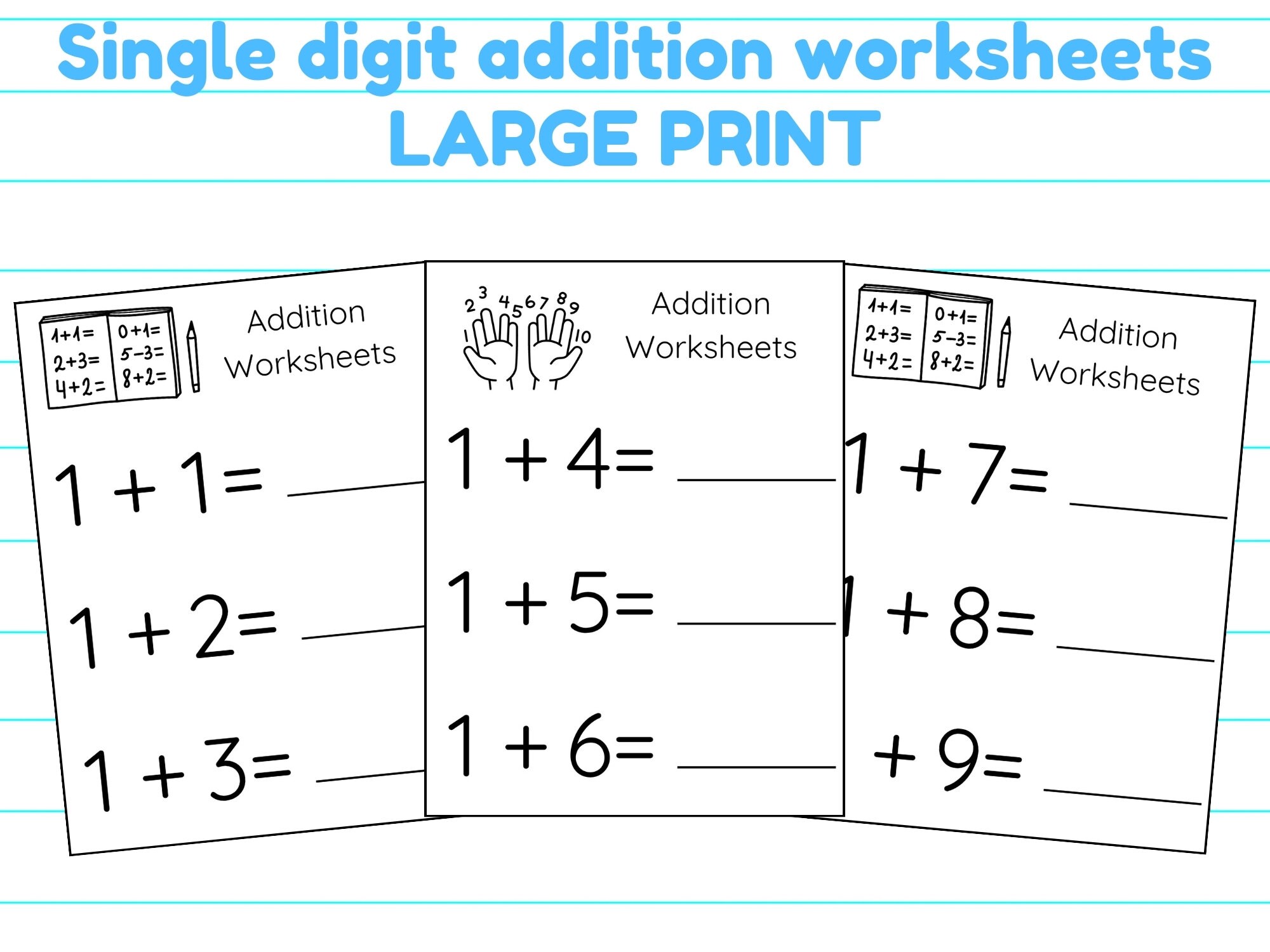 Addition Worksheets Large Print Printable Addition Worksheets Single ...