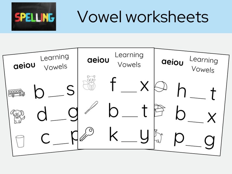 Vowel Practice Worksheets for Elementary Learning Vowels Printables ...