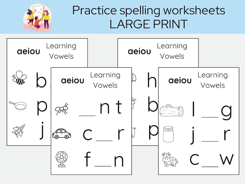 Vowel Practice Worksheets for Elementary Learning Vowels Printables ...