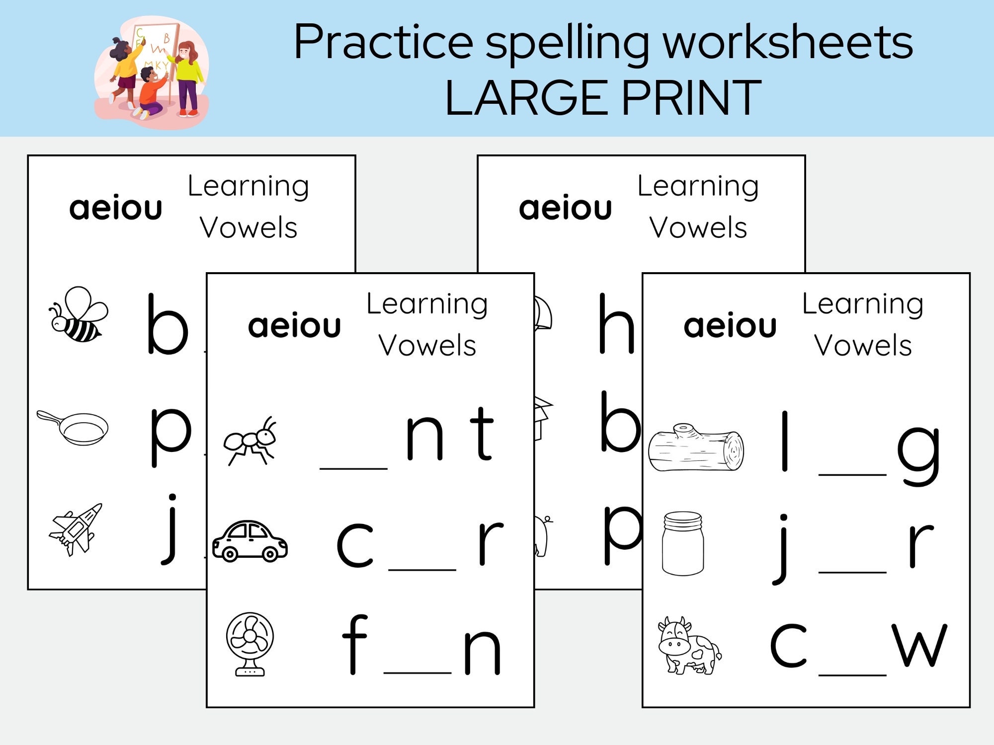Vowel Practice Worksheets for Elementary Learning Vowels Printables ...