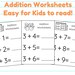 Addition Worksheets Large Print Printable Addition Worksheets Single ...