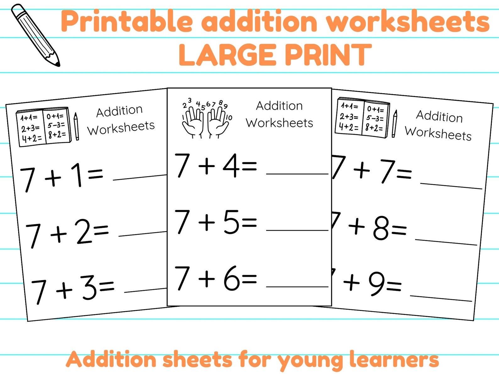 Addition Worksheets Large Print Printable Addition Worksheets Single ...