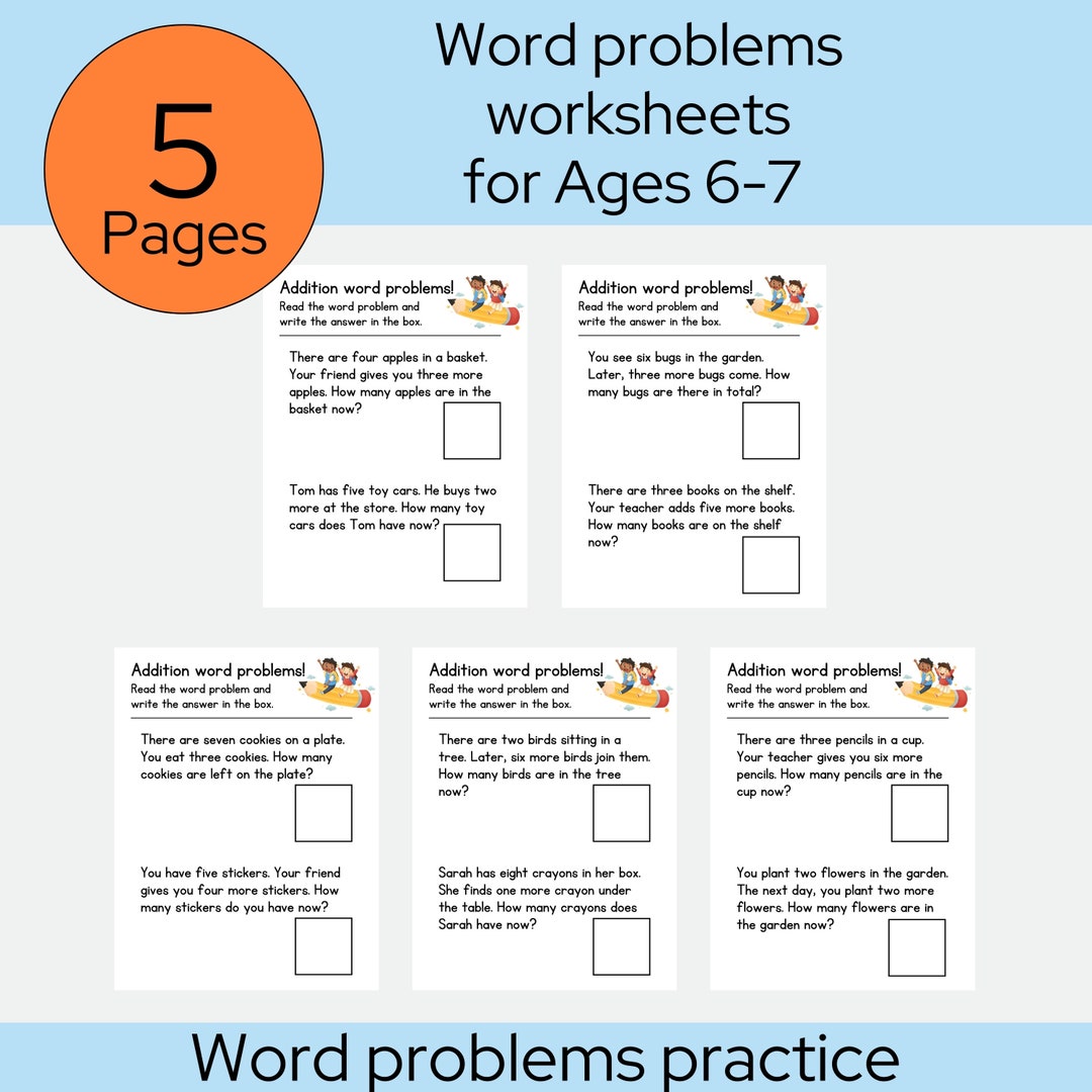 5 Printable Addition Word Problem Worksheets First Grade Word Problem ...