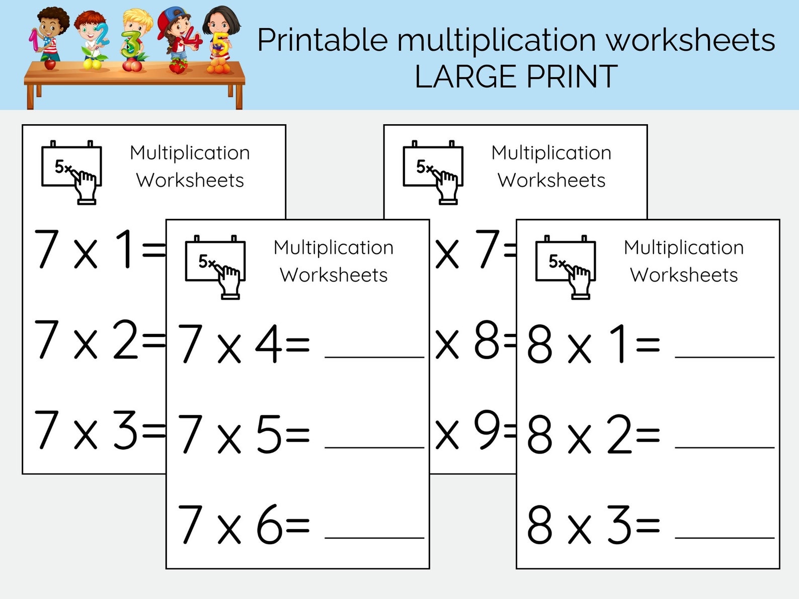 Multiplication Worksheets Large Print Single Digit Multiplication ...