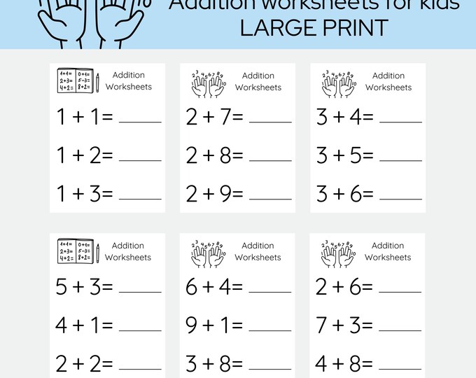 Addition Worksheets Large Print Printable Addition Worksheets Single ...