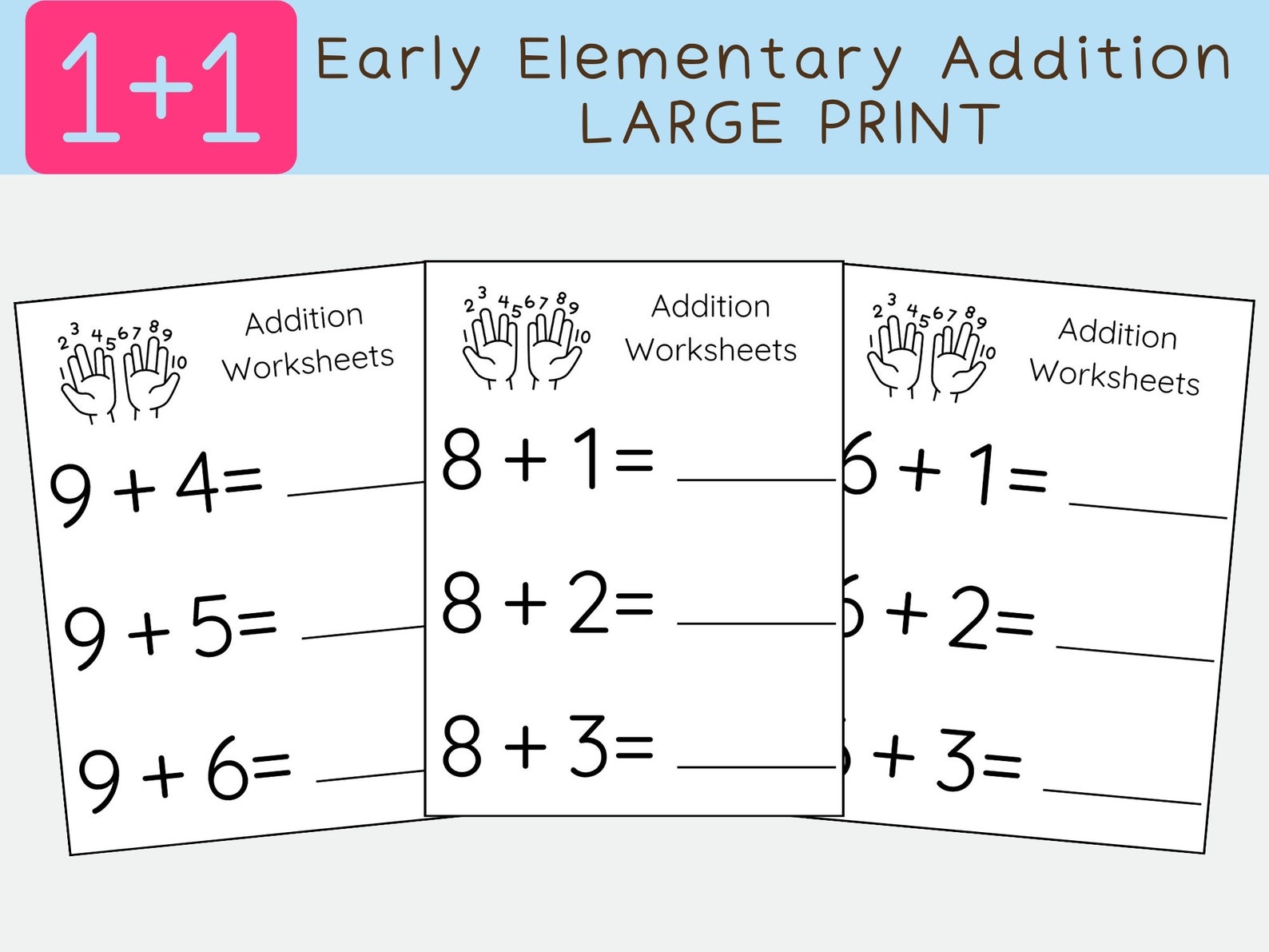 Addition Worksheets Large Print Printable Addition Worksheets Single ...