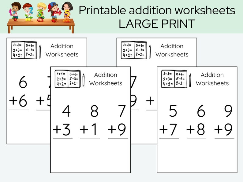 Addition Worksheets Large Print Printable Addition Worksheets Single ...