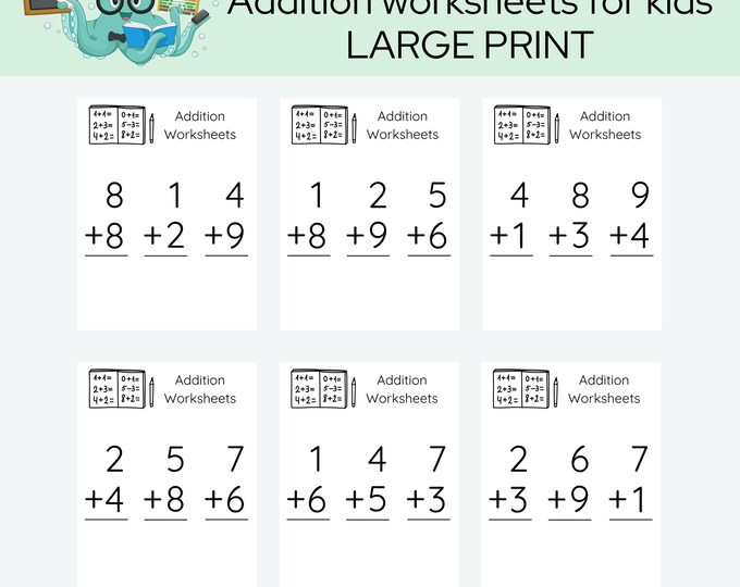 Addition Worksheets Large Print Printable Addition Worksheets Single ...