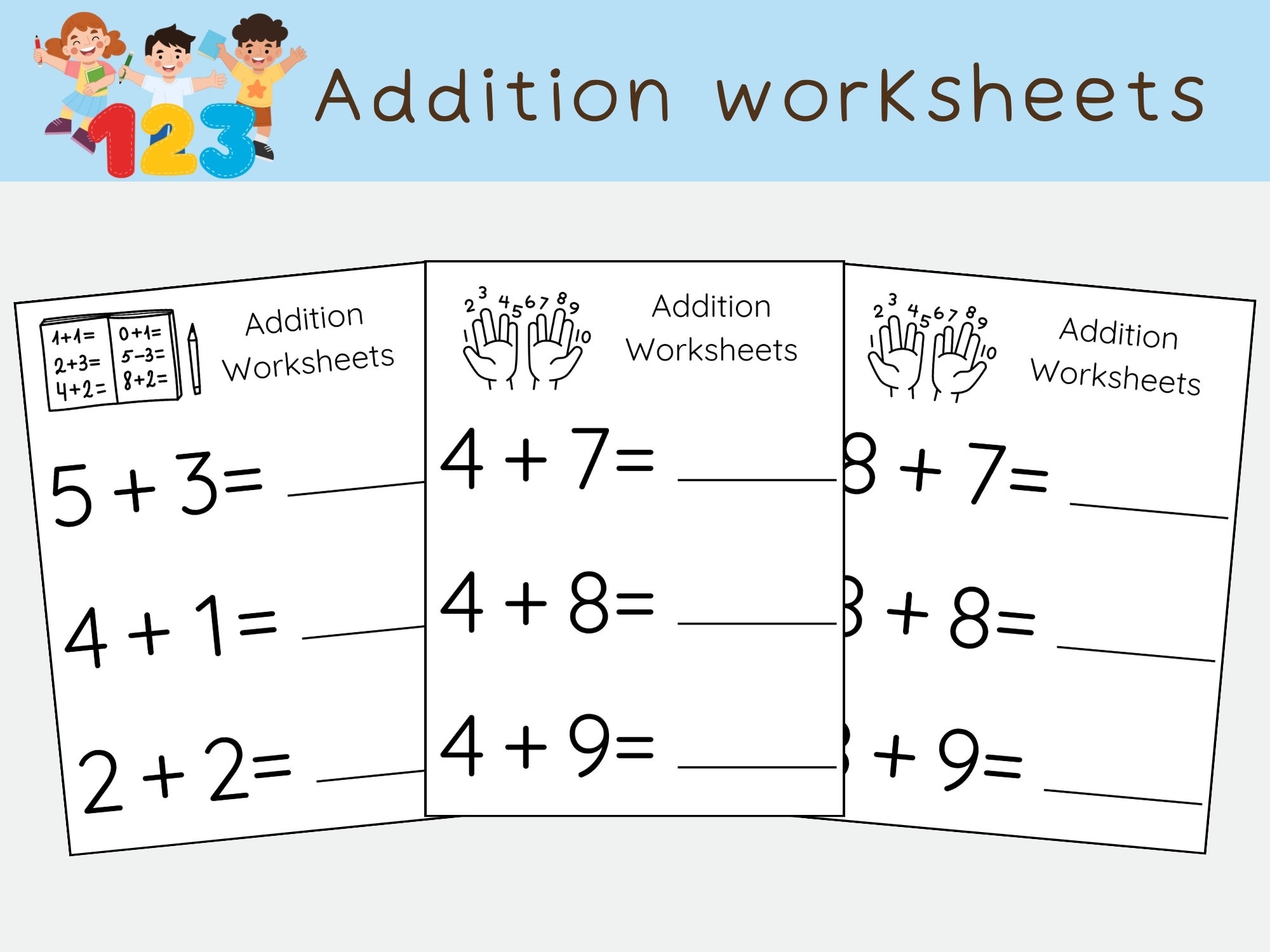 Addition Worksheets Large Print Printable Addition Worksheets Single ...