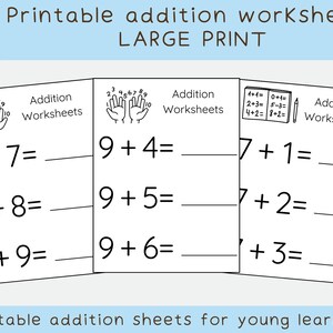 Addition Worksheets Large Print Printable Addition Worksheets Single ...