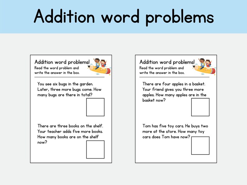 5 Printable Addition Word Problem Worksheets First Grade Word Problem ...