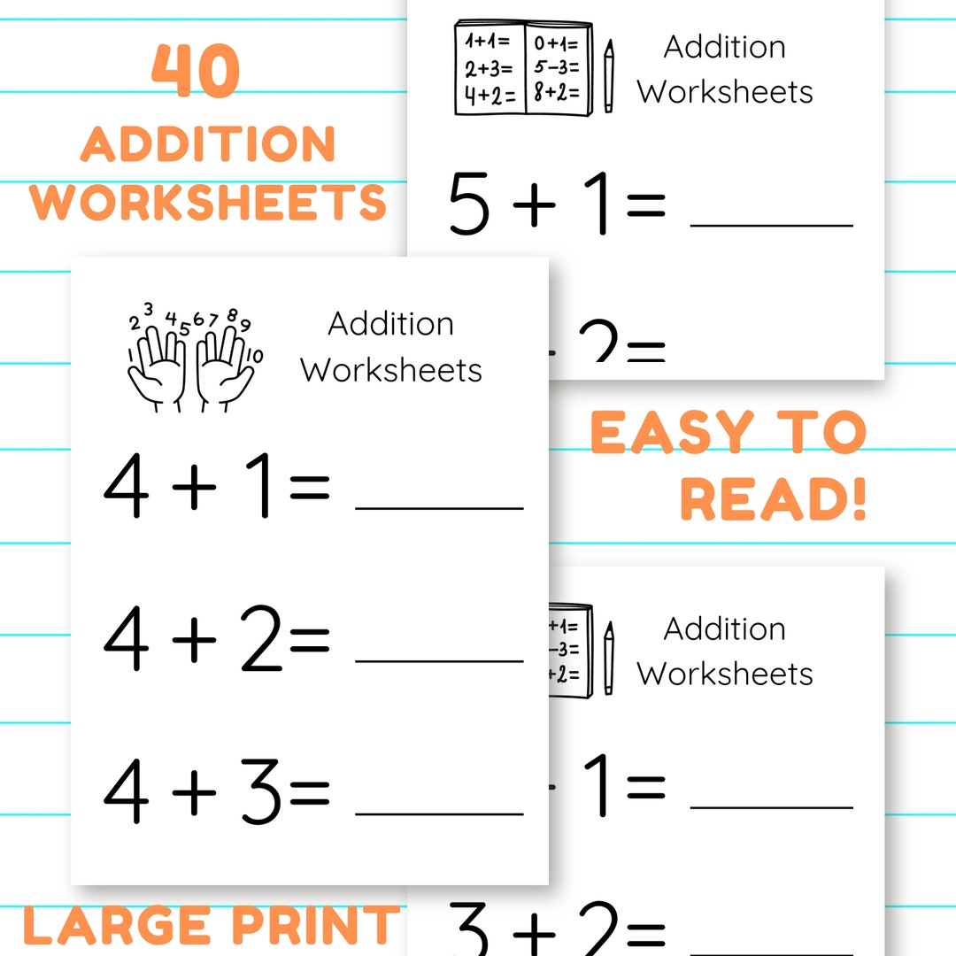 Addition Worksheets Large Print Printable Addition Worksheets Single ...