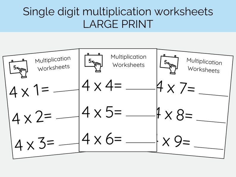 Multiplication Worksheets Large Print Single Digit Multiplication ...