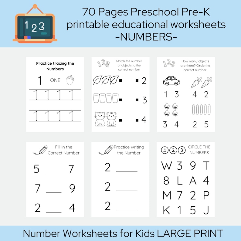 Preschool Number Worksheets Bundle Educational for Early Childhood ...