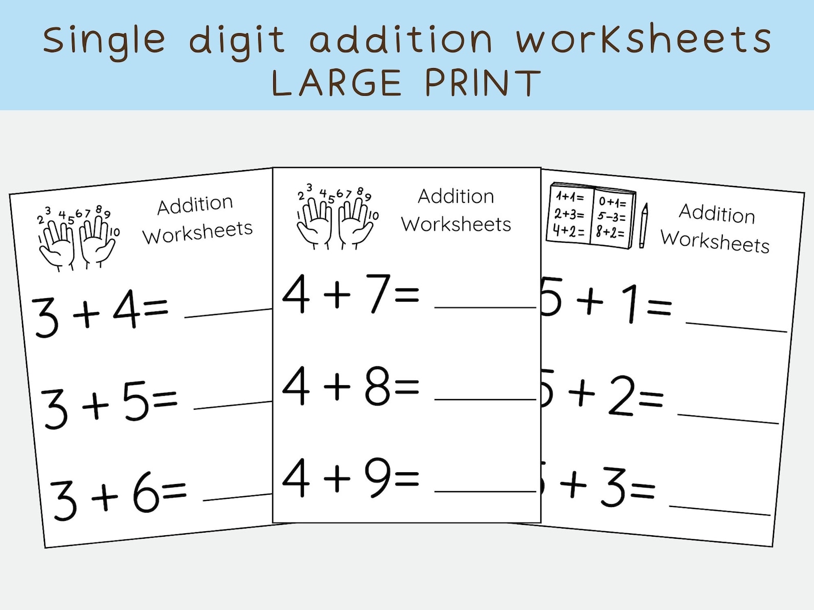 Addition Worksheets Large Print Printable Addition Worksheets Single ...