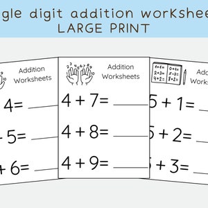 Addition Worksheets Large Print Printable Addition Worksheets Single ...
