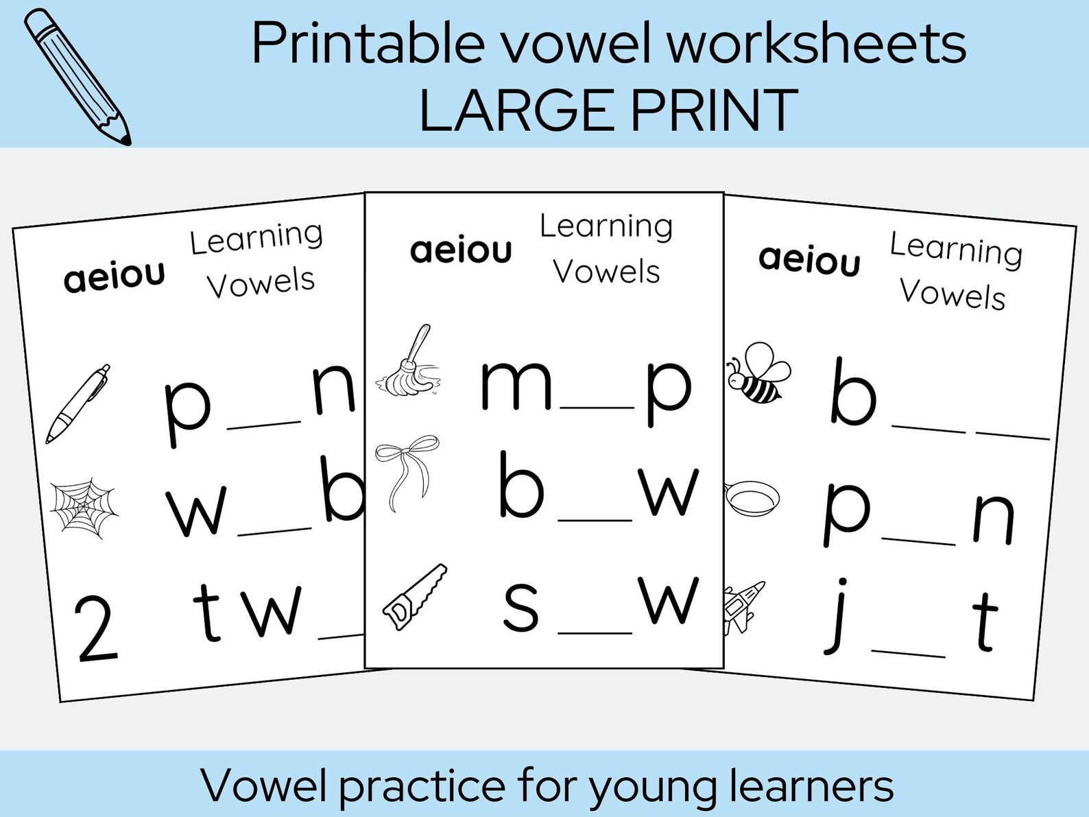 Vowel Practice Worksheets for Elementary Learning Vowels Printables ...