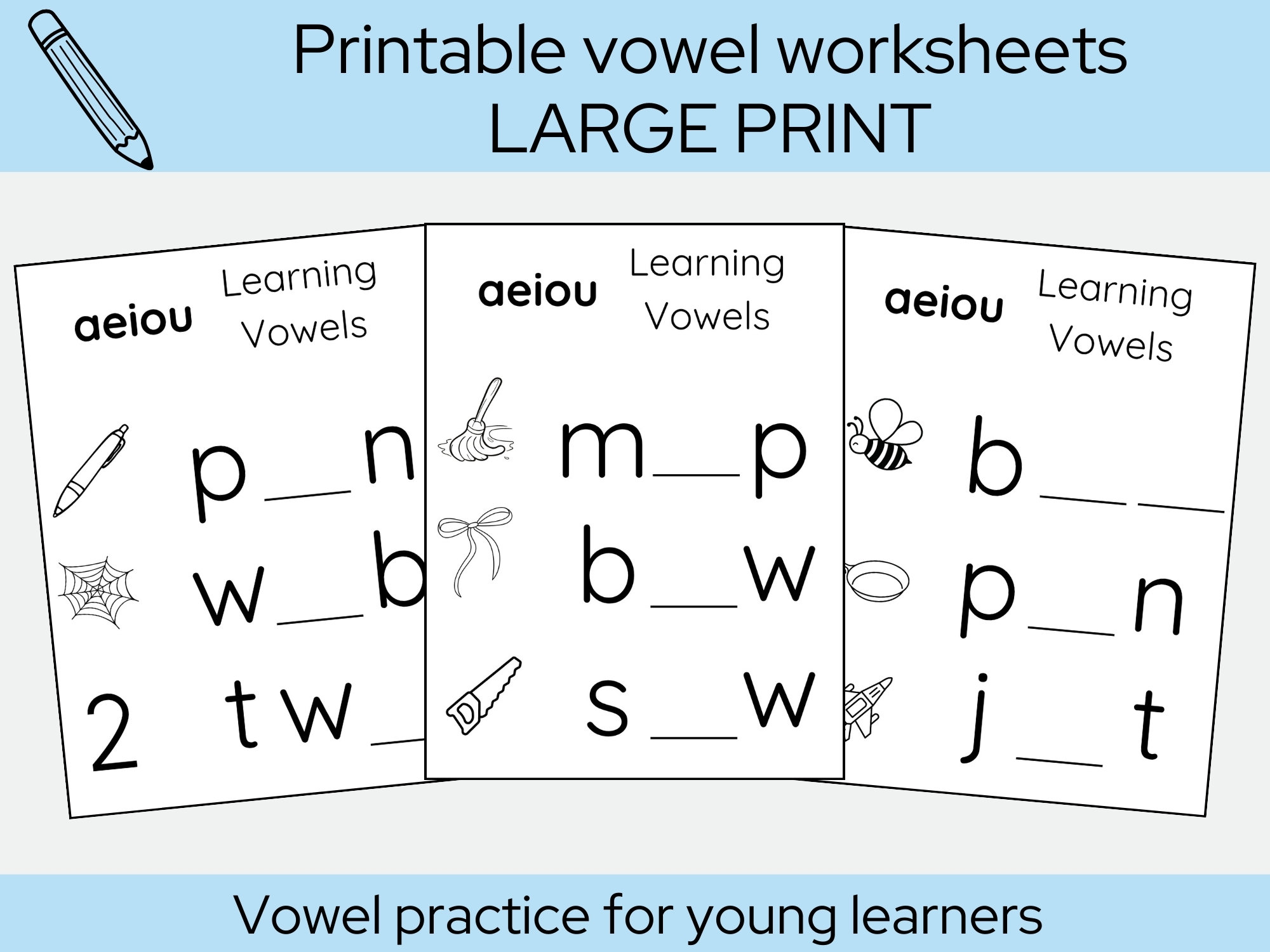 Vowel Practice Worksheets for Elementary Learning Vowels Printables ...